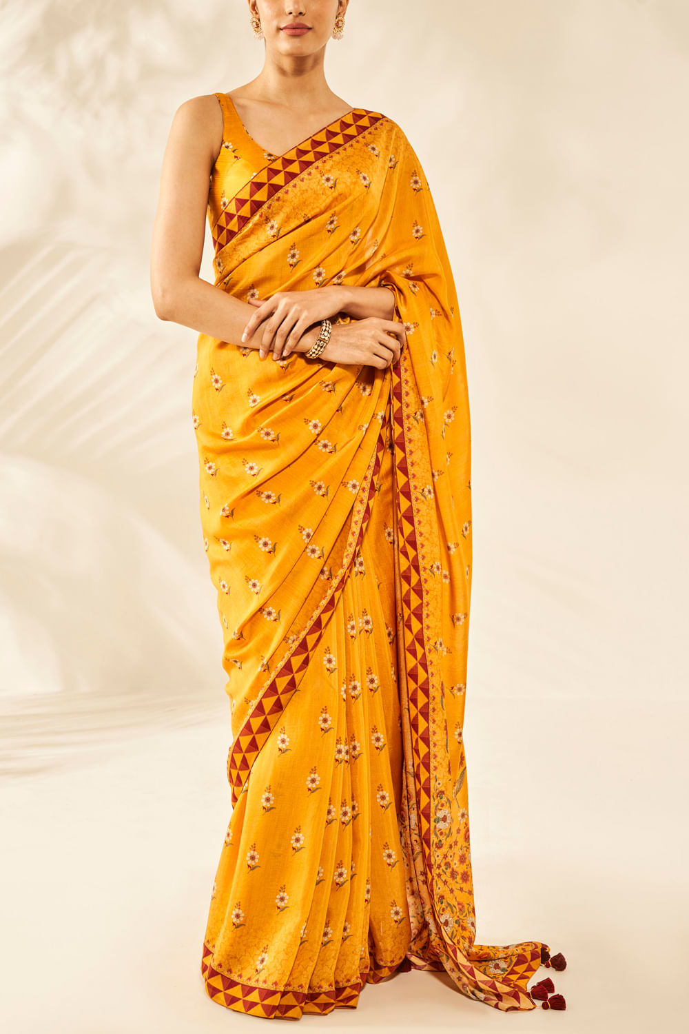 Buy Yellow floral printed sari by Anita Dongre at Aashni and Co