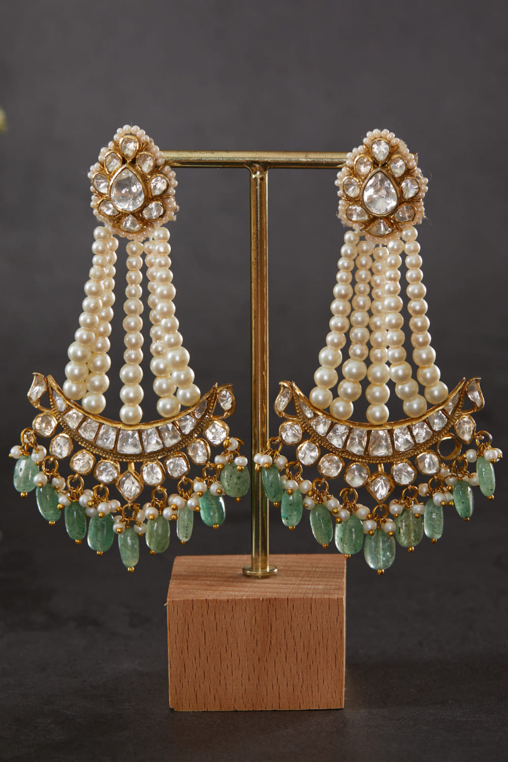 Buy Green and white polki passa earrings by Kaari at Aashni and Co