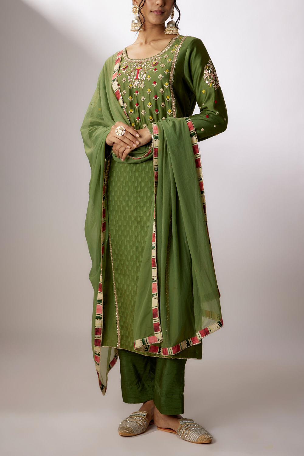 Buy Green floral embroidery woven kurta set by Nadima Saqib at Aashni ... Buy Green floral embroidery woven kurta set by Nadima Saqib at Aashni ...