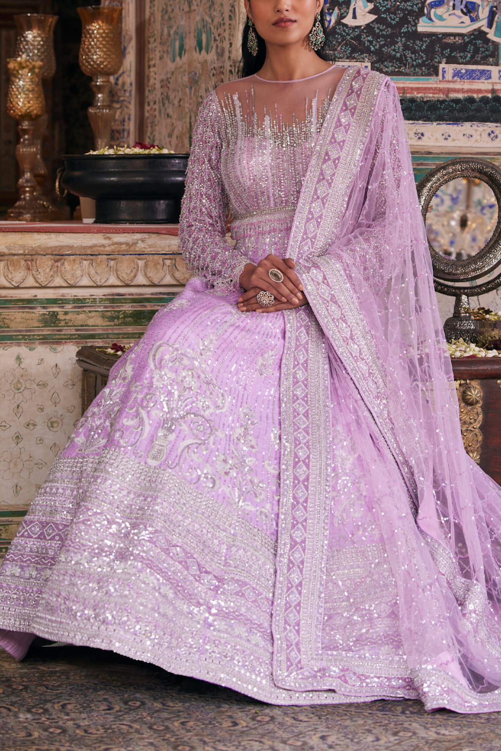 Buy Lilac embroidered anarkali set by The Royaleum Atelier at Aashni and Co