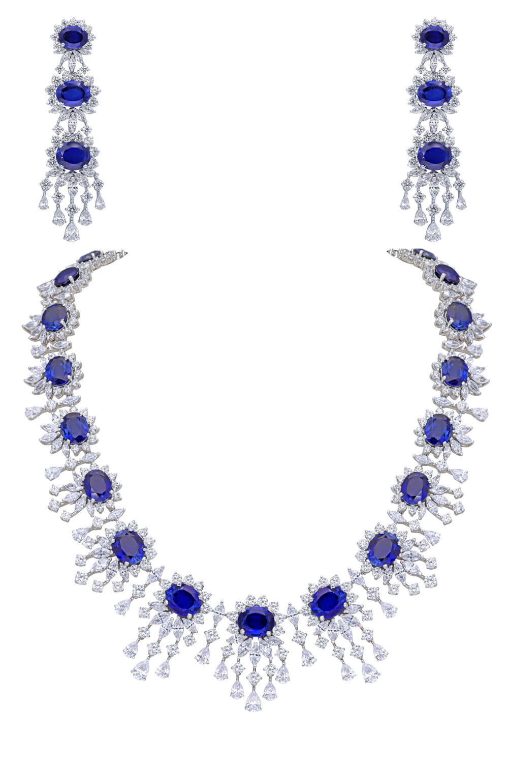 Buy White and blue Swarovski zirconia necklace set by Diosa Paris ...