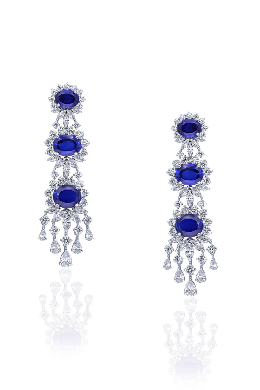 Buy White and blue Swarovski zirconia necklace set by Diosa Paris ...