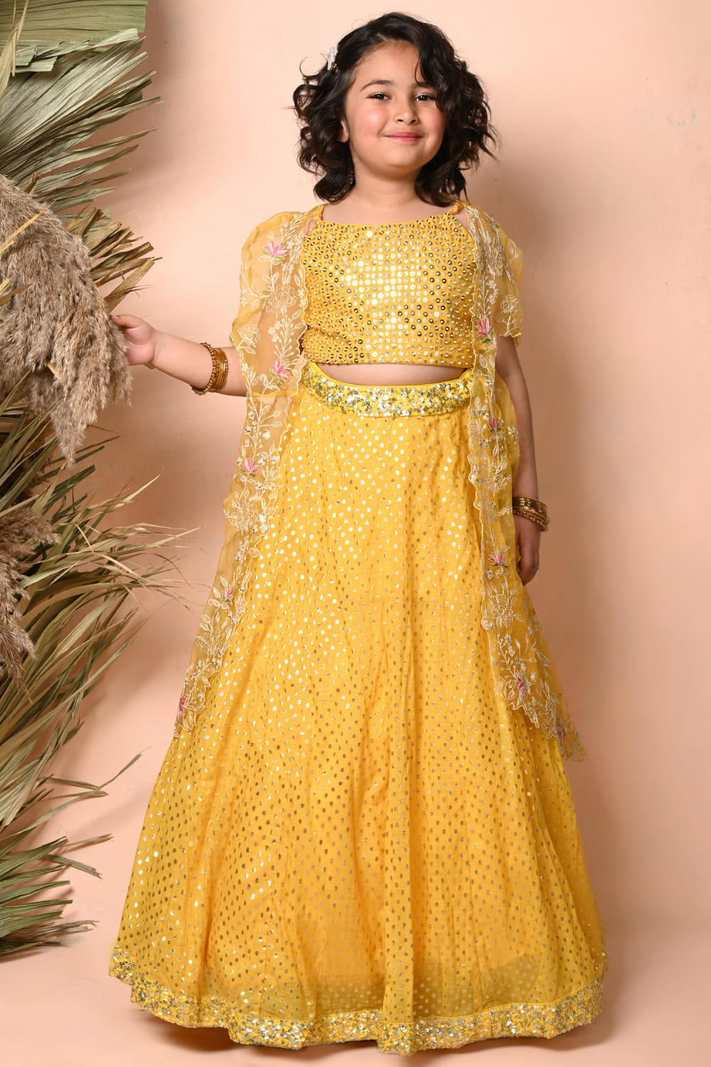 Buy Yellow metallic detail lehenga set by Daddy's Princess by Priyanka ...