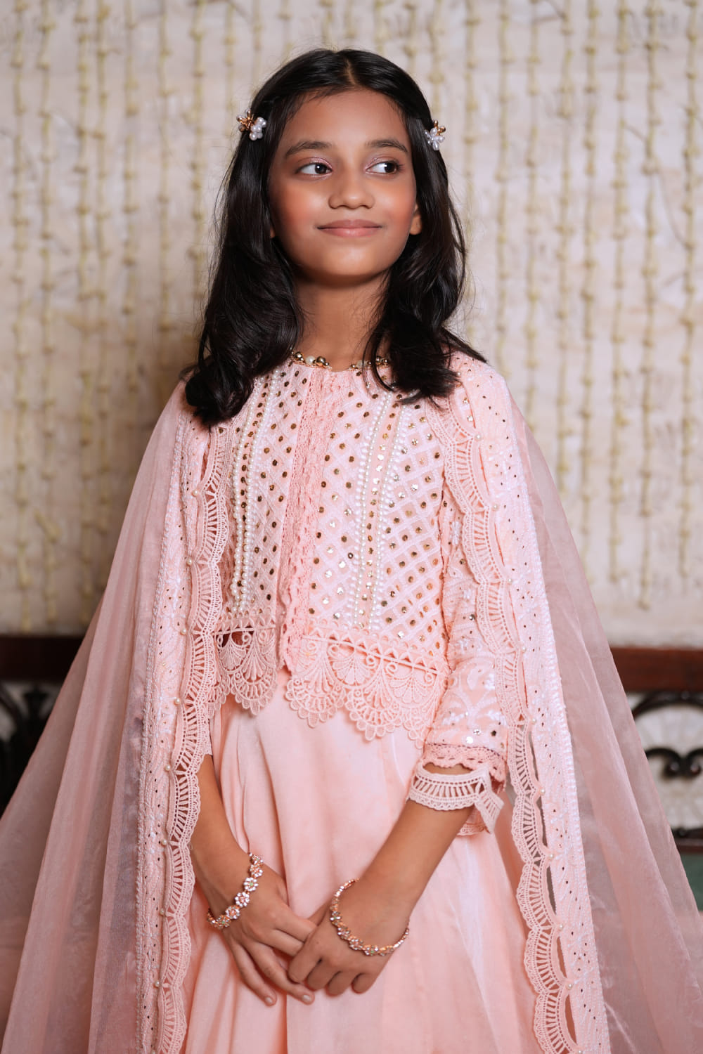 Buy Blush pink gota embellished lehenga set by Nitya Bajaj Mini at ...