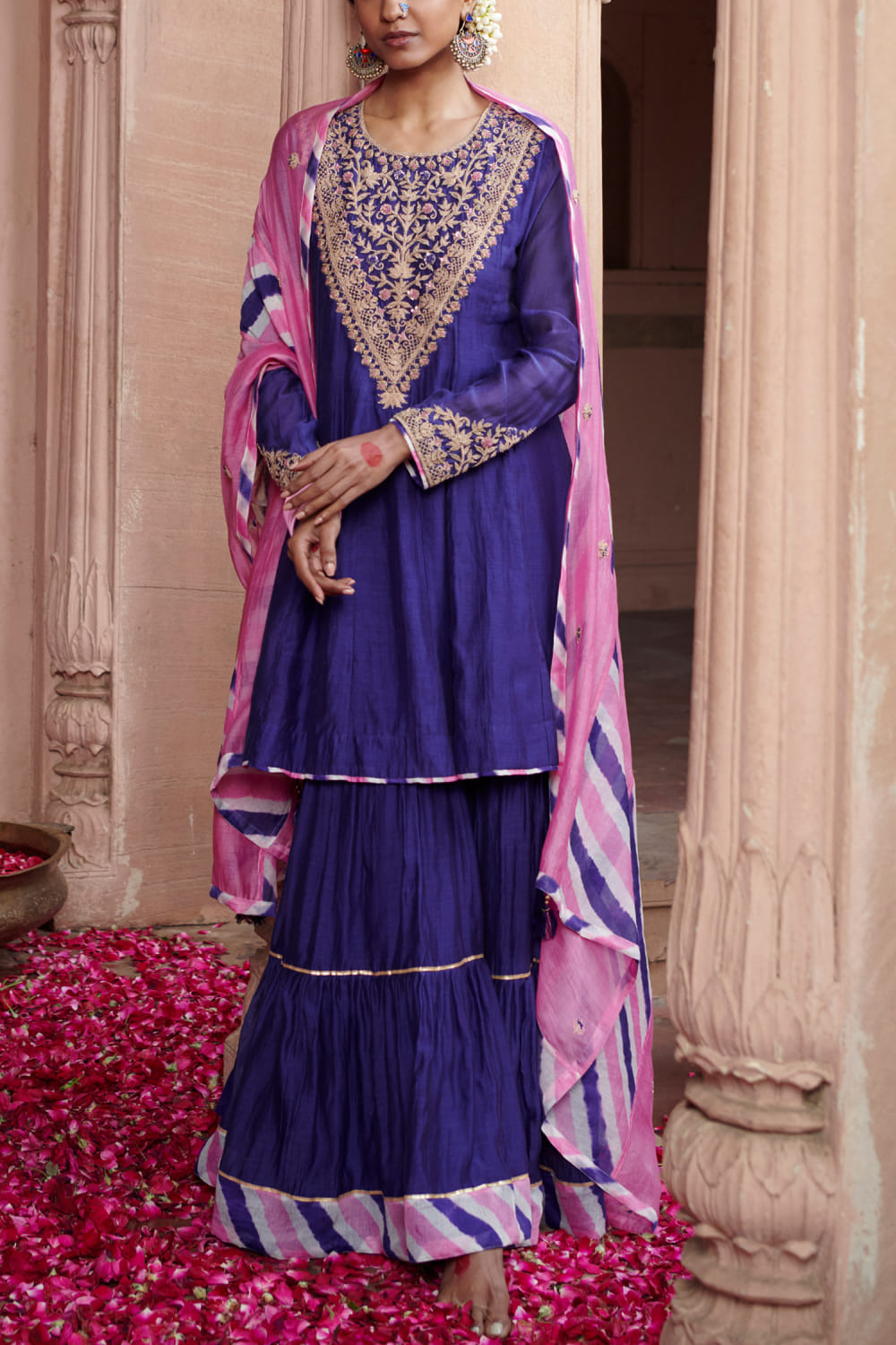 Buy Purple thread embroidered sharara set by Pink City by Sarika at Aashni and Co